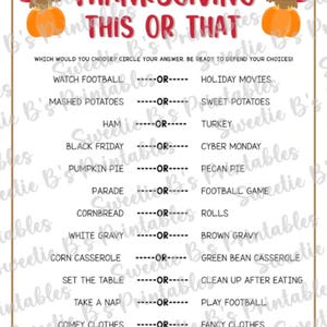 INSTANT DOWNLOAD Thanksgiving This or That Game Printable - Autumn Game ...