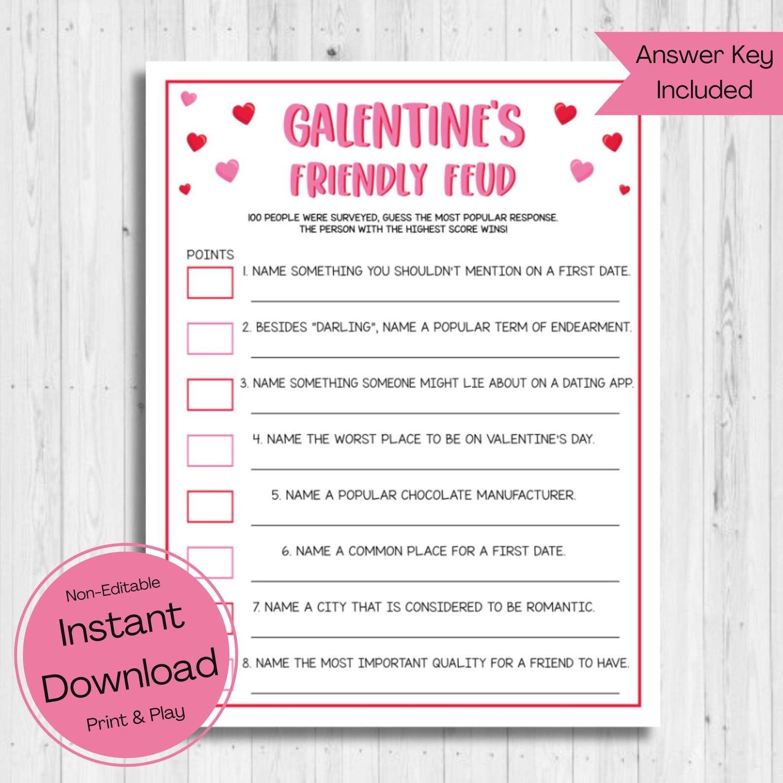 INSTANT DOWNLOAD Galentine's Friendly Feud Game Printable - Valentine ...