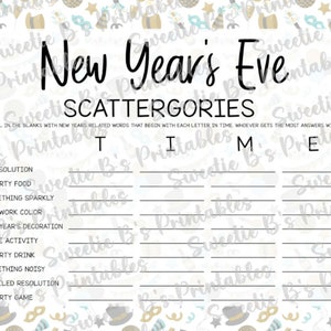 INSTANT DOWNLOAD New Year's Eve Scattergories Printable Game Bundle ...