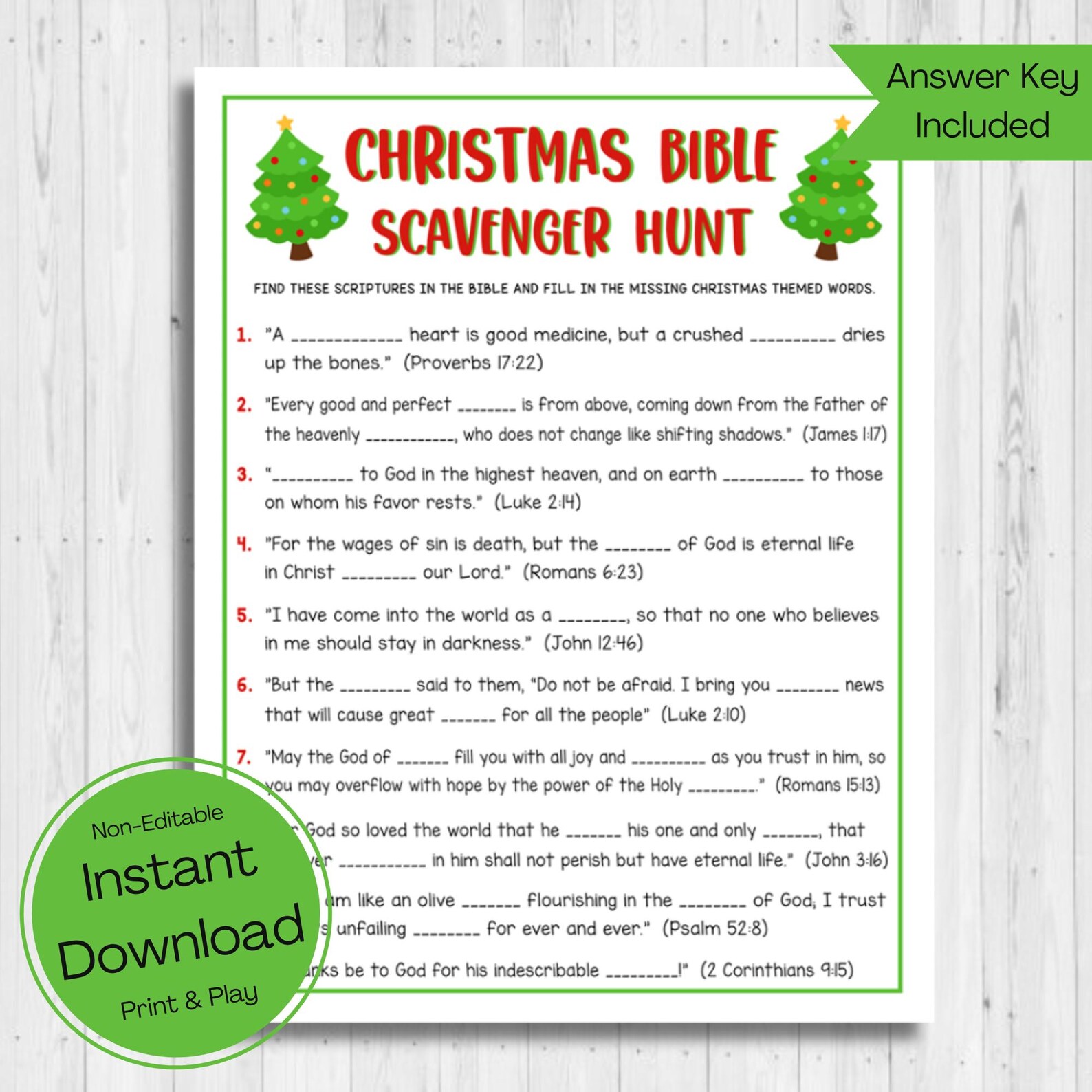 INSTANT DOWNLOAD Christmas Bible Verse Scavenger Hunt Game - Bible ...