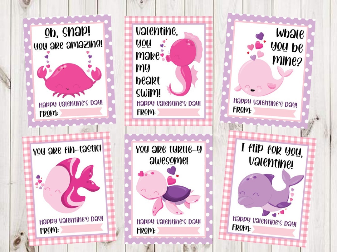 INSTANT DOWNLOAD - Sea Life Valentine Card Printable - Kids Printable ...