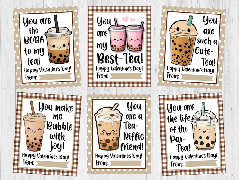 INSTANT DOWNLOAD - Bubble Tea Valentine Card Printable - Kids Printable ...