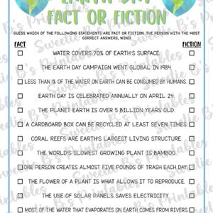 INSTANT DOWNLOAD Earth Day Fact or Fiction Game Printable - Earth Day ...