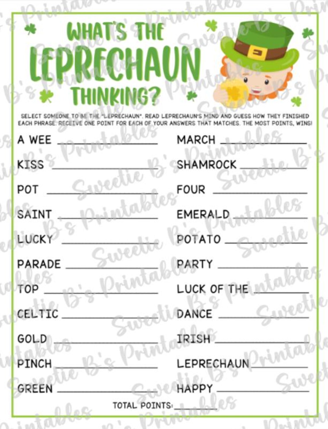 INSTANT DOWNLOAD St Patrick's Day Finish the Phrase Game Printable ...