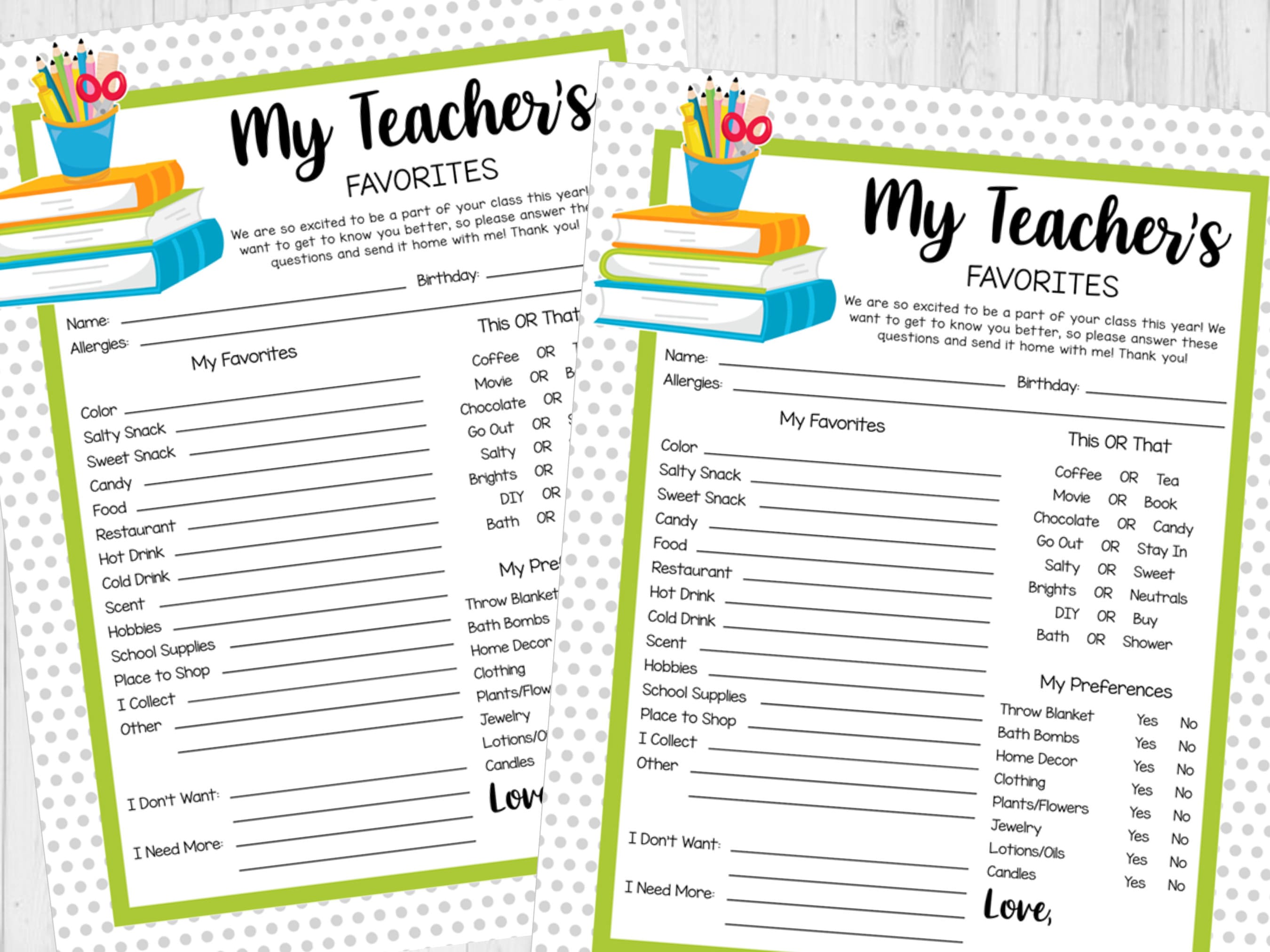 INSTANT DOWNLOAD - Teacher Appreciation Survey Printable - Teacher ...