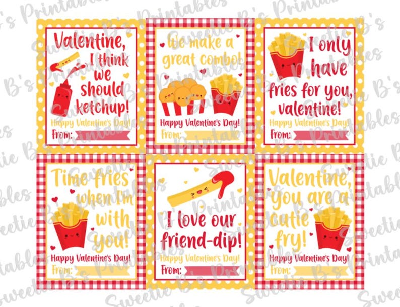 INSTANT DOWNLOAD - French Fry Valentine Card Printable - Kids Printable ...