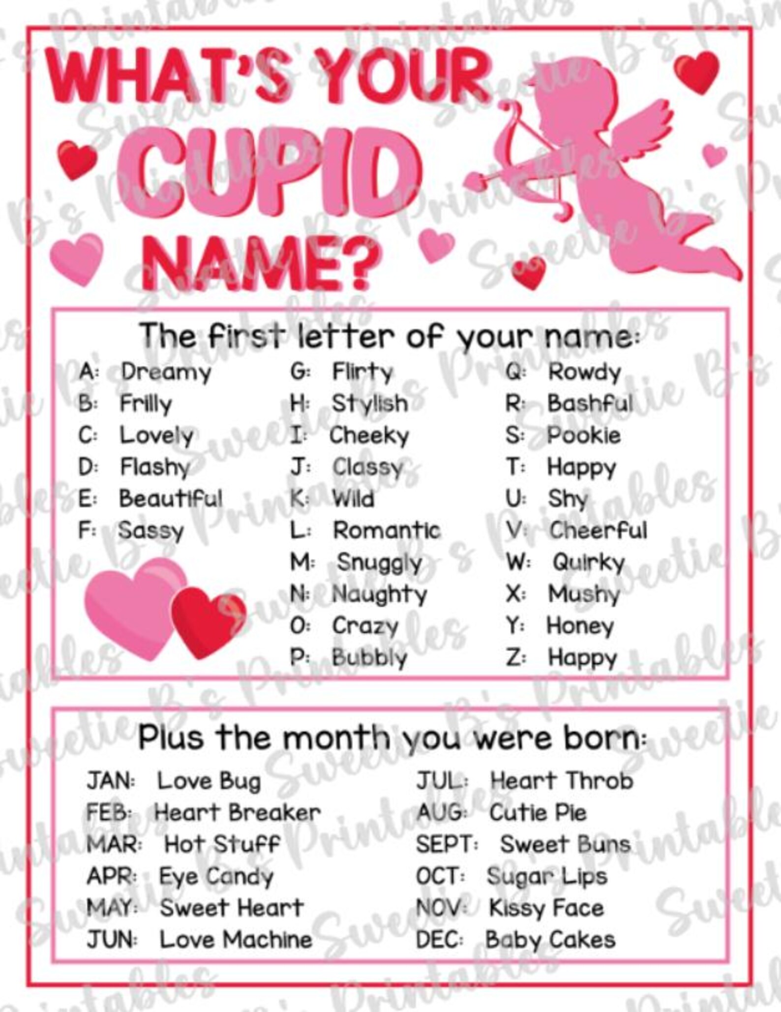 INSTANT DOWNLOAD What's Your Cupid Name Printable - Valentine's Day ...