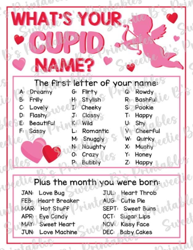 INSTANT DOWNLOAD What's Your Cupid Name Printable - Valentine's Day ...