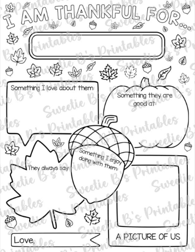 INSTANT DOWNLOAD Thanksgiving Gratitude Coloring Sheet - Friendsgiving ...