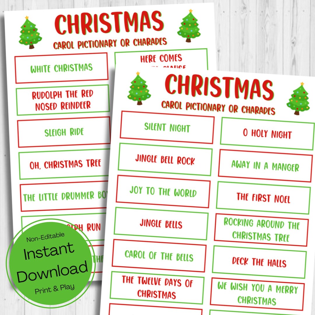 INSTANT DOWNLOAD Christmas Carol Pictionary or Charades Printable ...