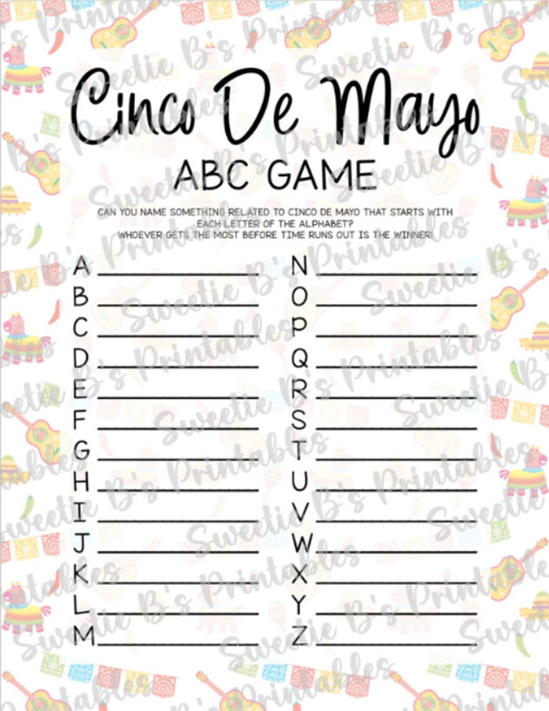 INSTANT DOWNLOAD Cinco De Mayo ABC Game Printable - Cinco De Mayo Game ...