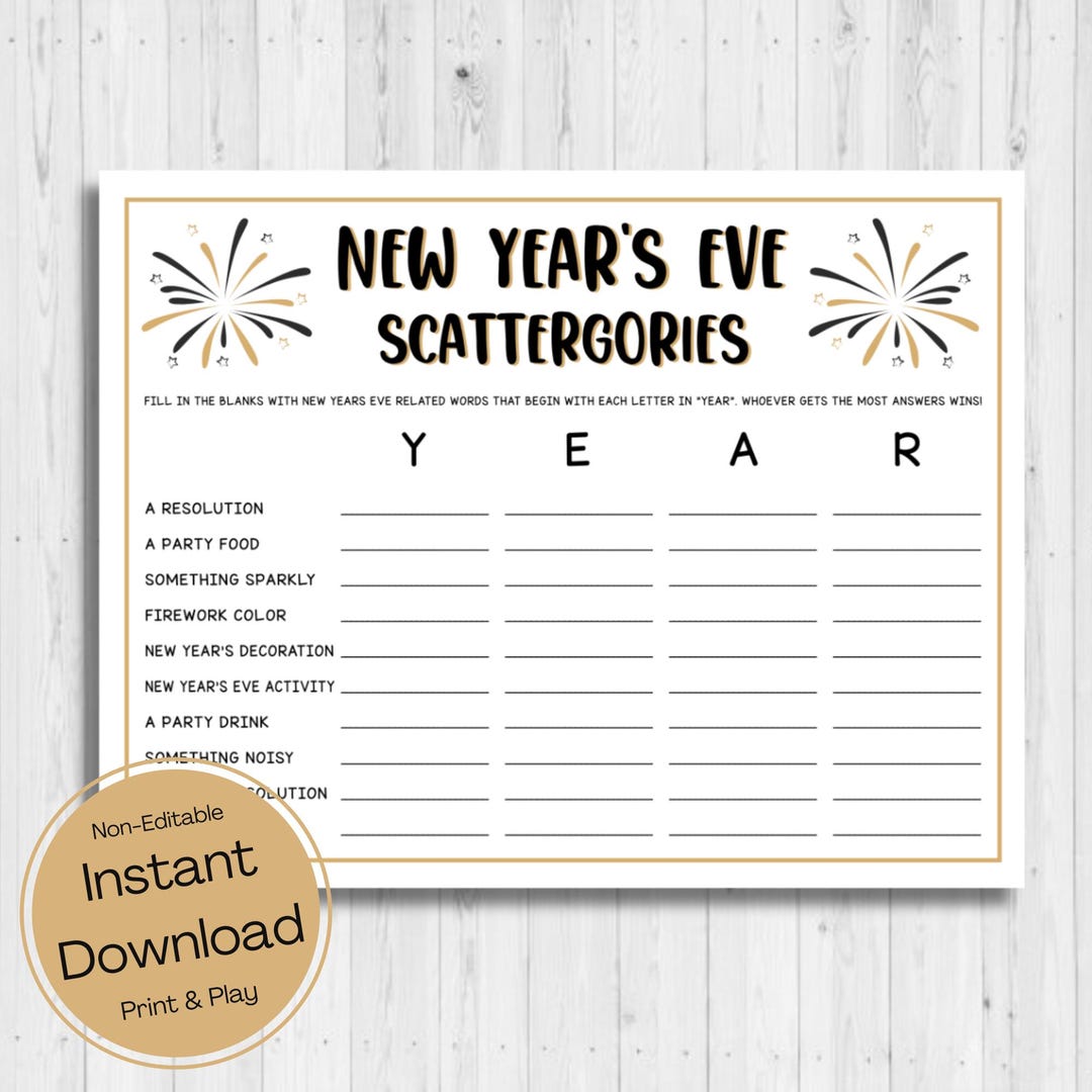 INSTANT DOWNLOAD New Year's Eve Scattergories Printable Game Bundle NYE ...