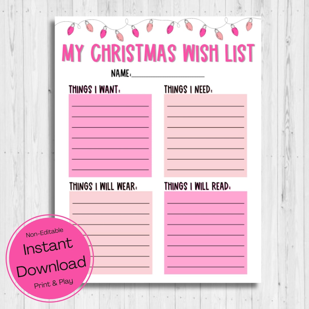 INSTANT DOWNLOAD Christmas Wish List Printable - Something You Want ...