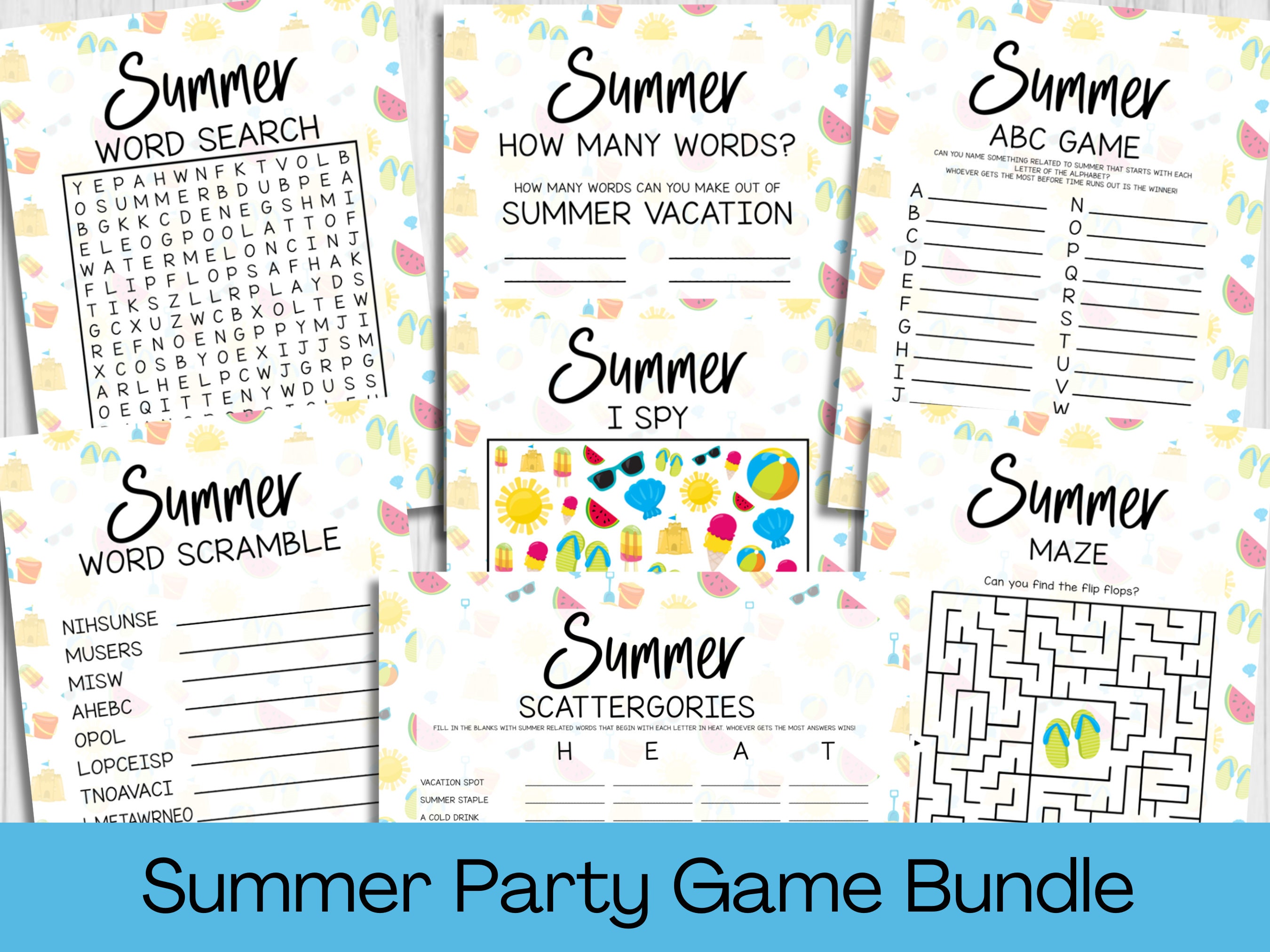 INSTANT DOWNLOAD Summer Activity Sheet Printable Bundle Summer Game ...
