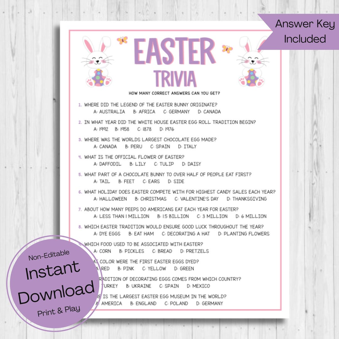 INSTANT DOWNLOAD Easter Trivia Game Printable - Easter Party Game ...