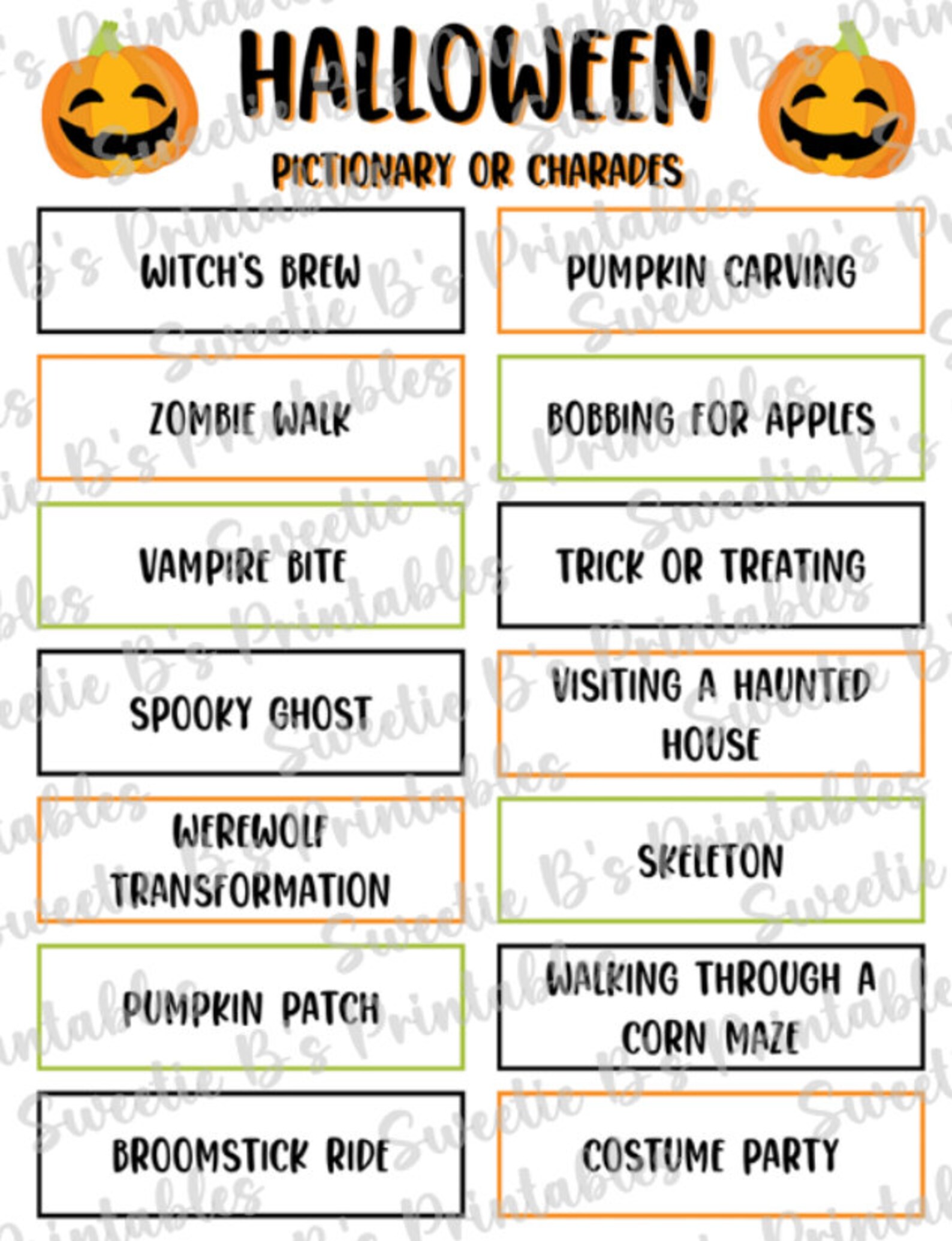 INSTANT DOWNLOAD Halloween Pictionary or Charades Printable - Autumn ...