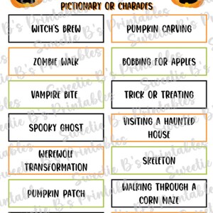 INSTANT DOWNLOAD Halloween Pictionary or Charades Printable - Autumn ...