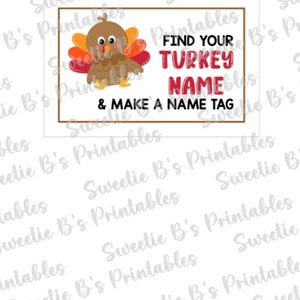 INSTANT DOWNLOAD What's Your Turkey Name Printable - Autumn Party Game ...