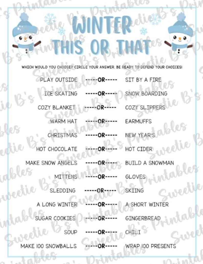 INSTANT DOWNLOAD Winter This or That Game Printable - Holiday Game ...