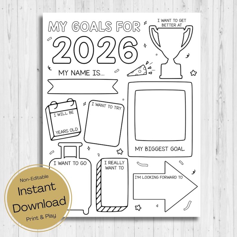 INSTANT DOWNLOAD - My Goals for 2026 Printable - Kid Yearly Goals ...