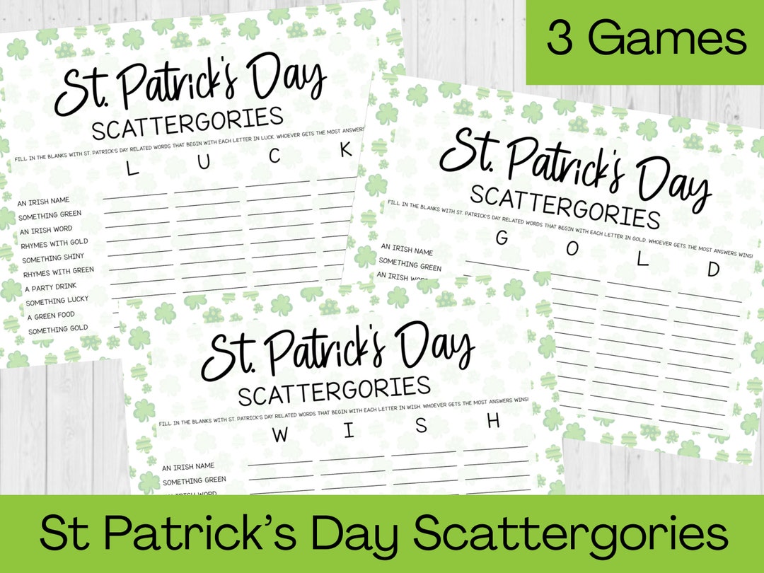 INSTANT DOWNLOAD St Patrick's Day Scattergories Printable Game Bundle ...