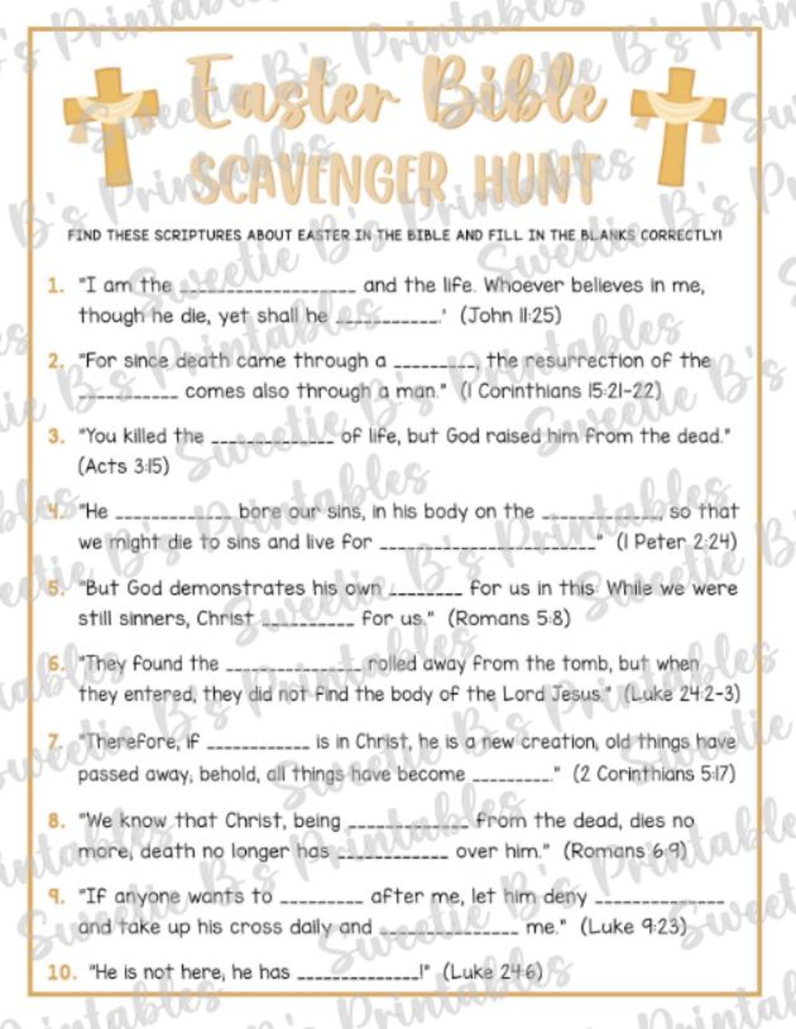 INSTANT DOWNLOAD Easter Bible Verse Scavenger Hunt Game Printable ...