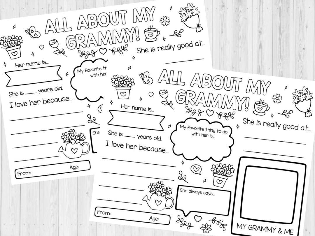 INSTANT DOWNLOAD - All About My Grammy Printable - Grandparent's Day ...