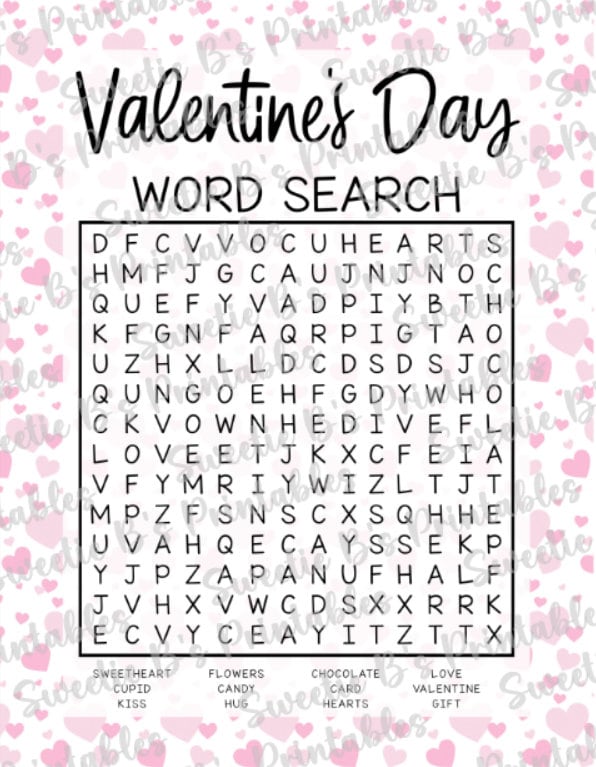 INSTANT DOWNLOAD Valentine's Day Word Search Printable Valentine's Day ...