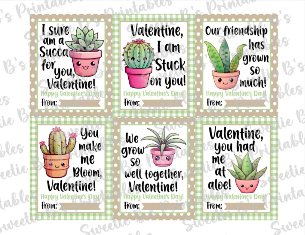 INSTANT DOWNLOAD - Cactus Valentine Card Printable - Kids Printable ...