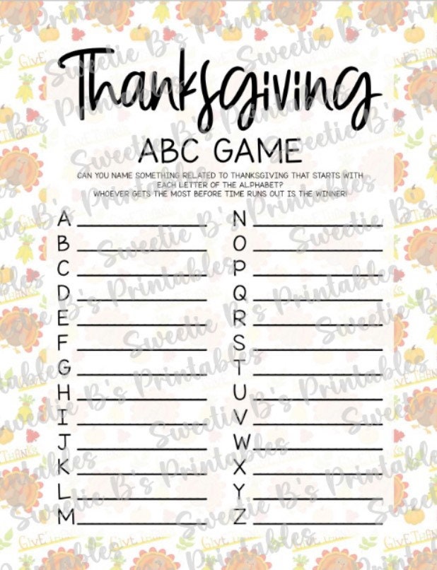 INSTANT DOWNLOAD Thanksgiving ABC Game Printable - Thanksgiving Game ...