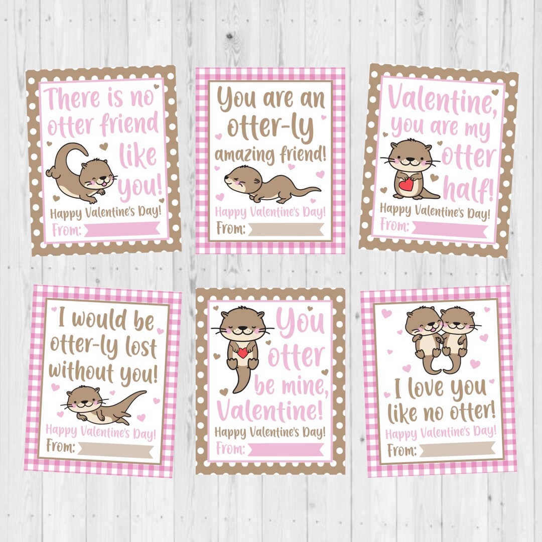 INSTANT DOWNLOAD - Otter Valentine Card Printable - Kids Printable ...