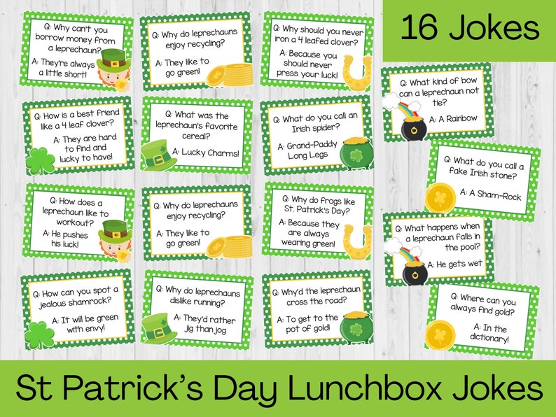 INSTANT DOWNLOAD St Patrick's Day Lunchbox Jokes Printable - St Patrick ...