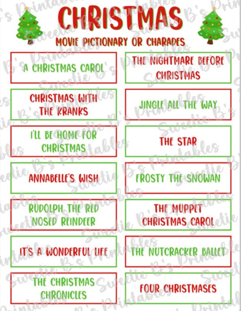 INSTANT DOWNLOAD Christmas Movie Pictionary or Charades Printable ...