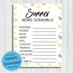 INSTANT DOWNLOAD Summer Word Scramble Game Printable - Summer Game ...