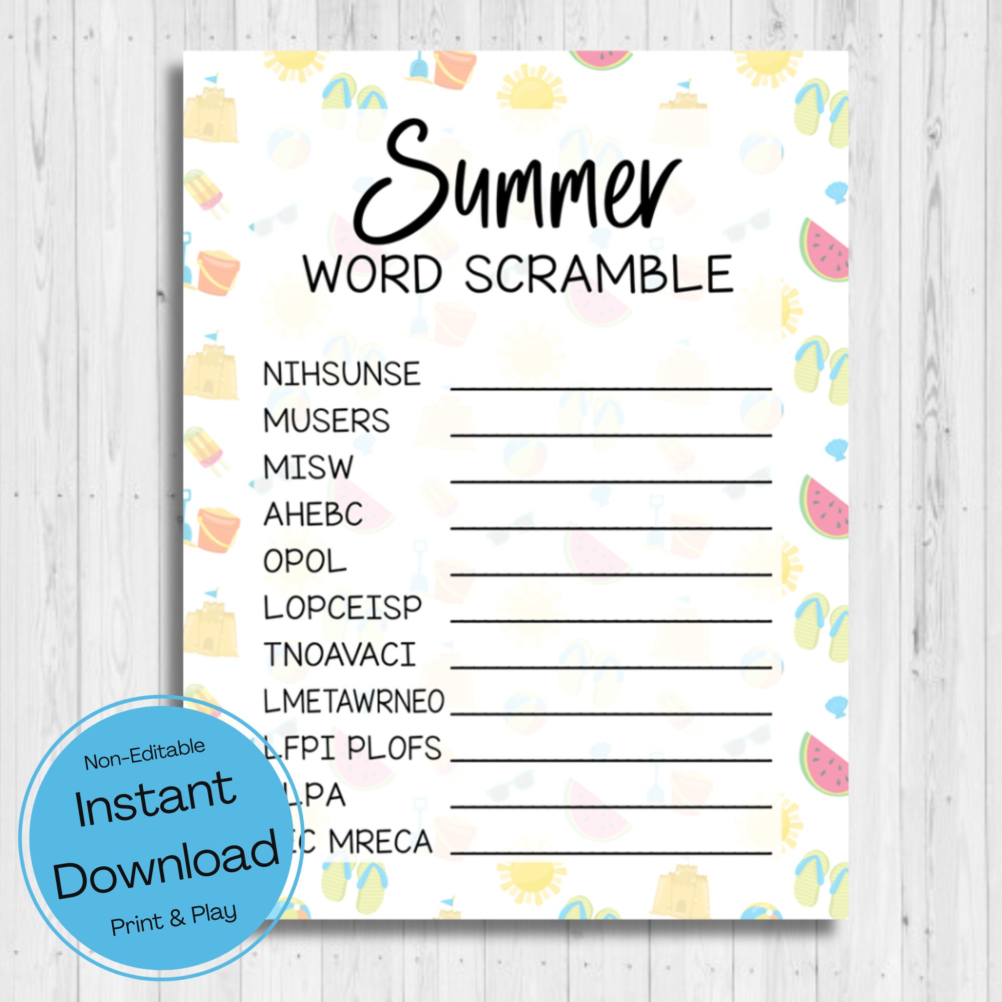 INSTANT DOWNLOAD Summer Word Scramble Game Printable - Summer Game ...