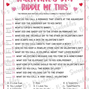 INSTANT DOWNLOAD Valentine's Day Riddle Game Printable -valentine's Day ...