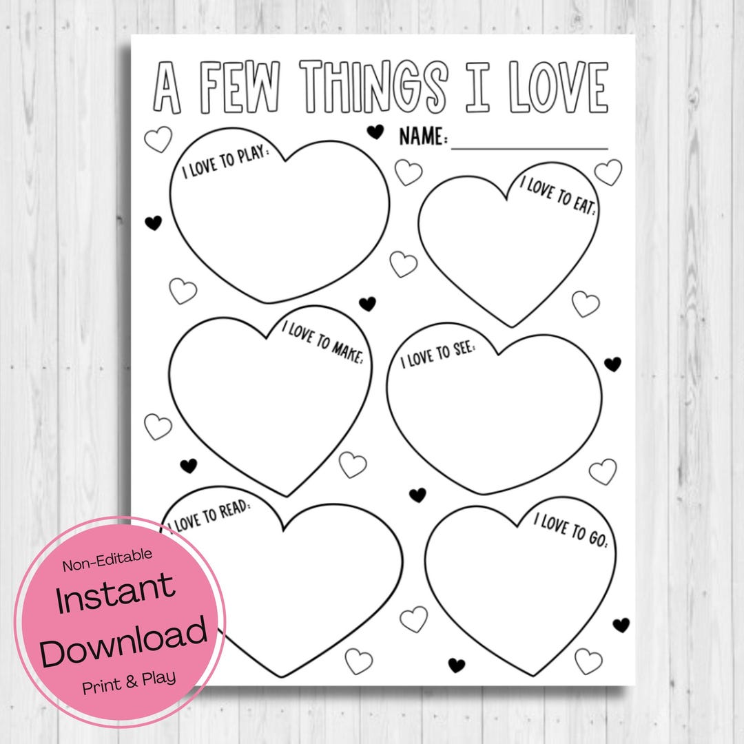 INSTANT DOWNLOAD - A Few Things I Love Printable - Classroom Valentine ...