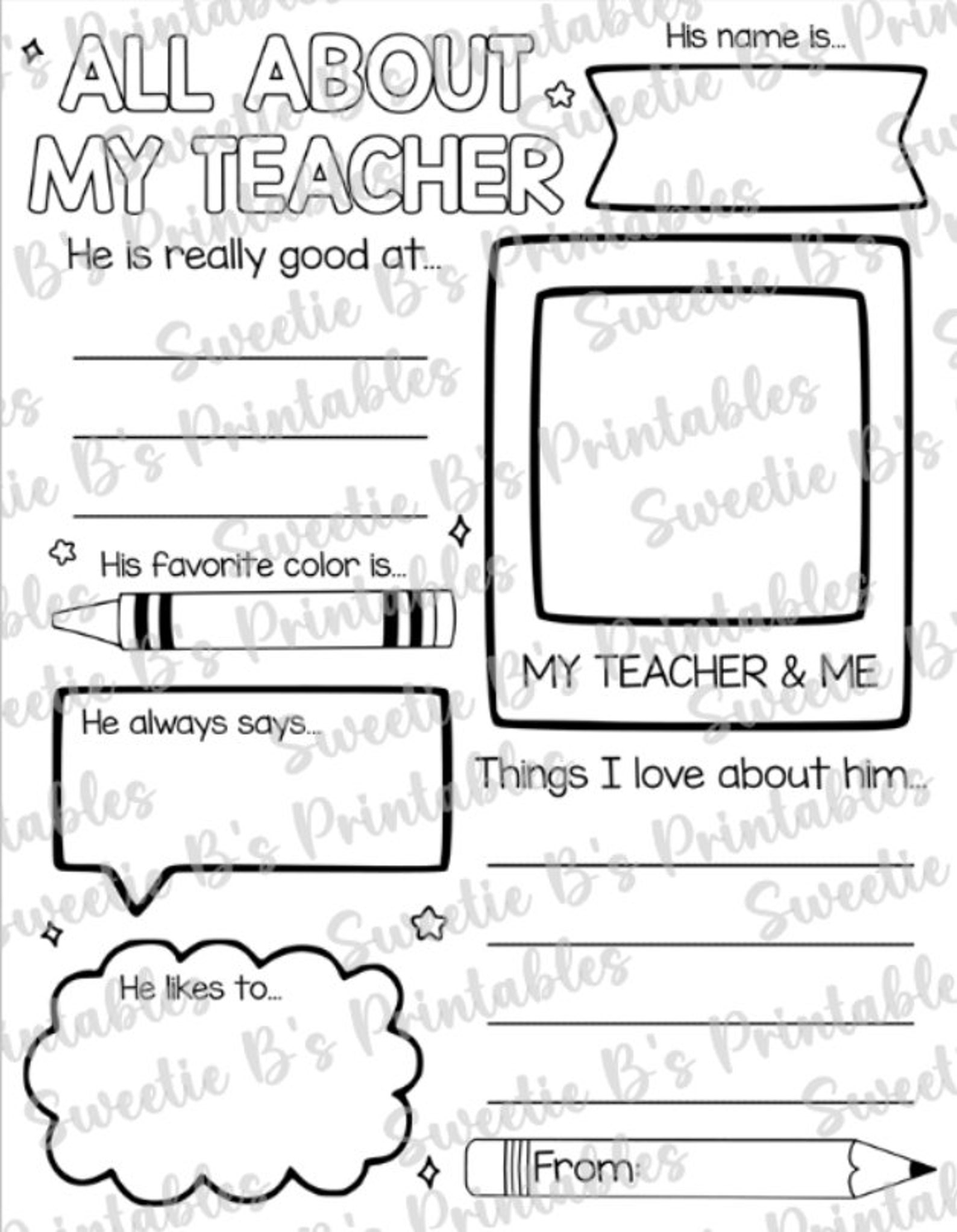 INSTANT DOWNLOAD - All About My Teacher Printable - Teacher ...