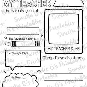 INSTANT DOWNLOAD - All About My Teacher Printable - Teacher ...