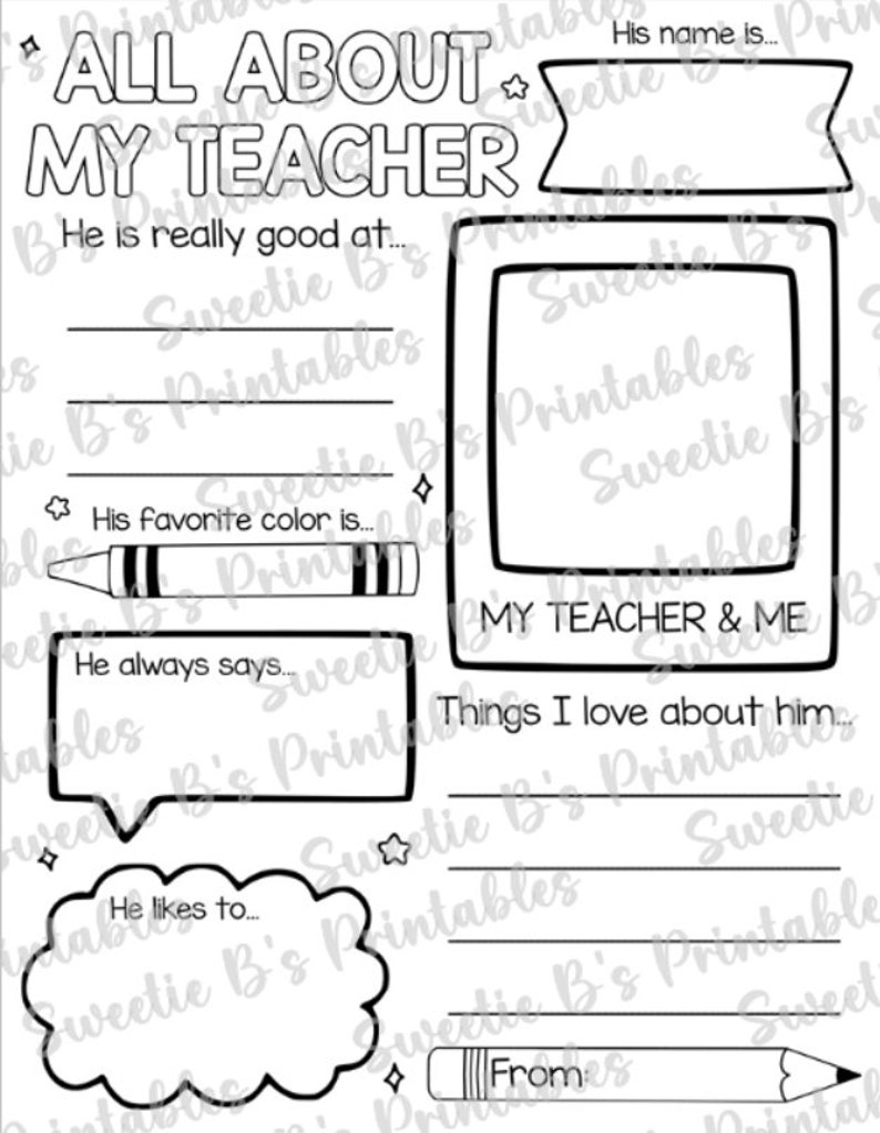 INSTANT DOWNLOAD All About My Teacher Printable Teacher Appreciation ...