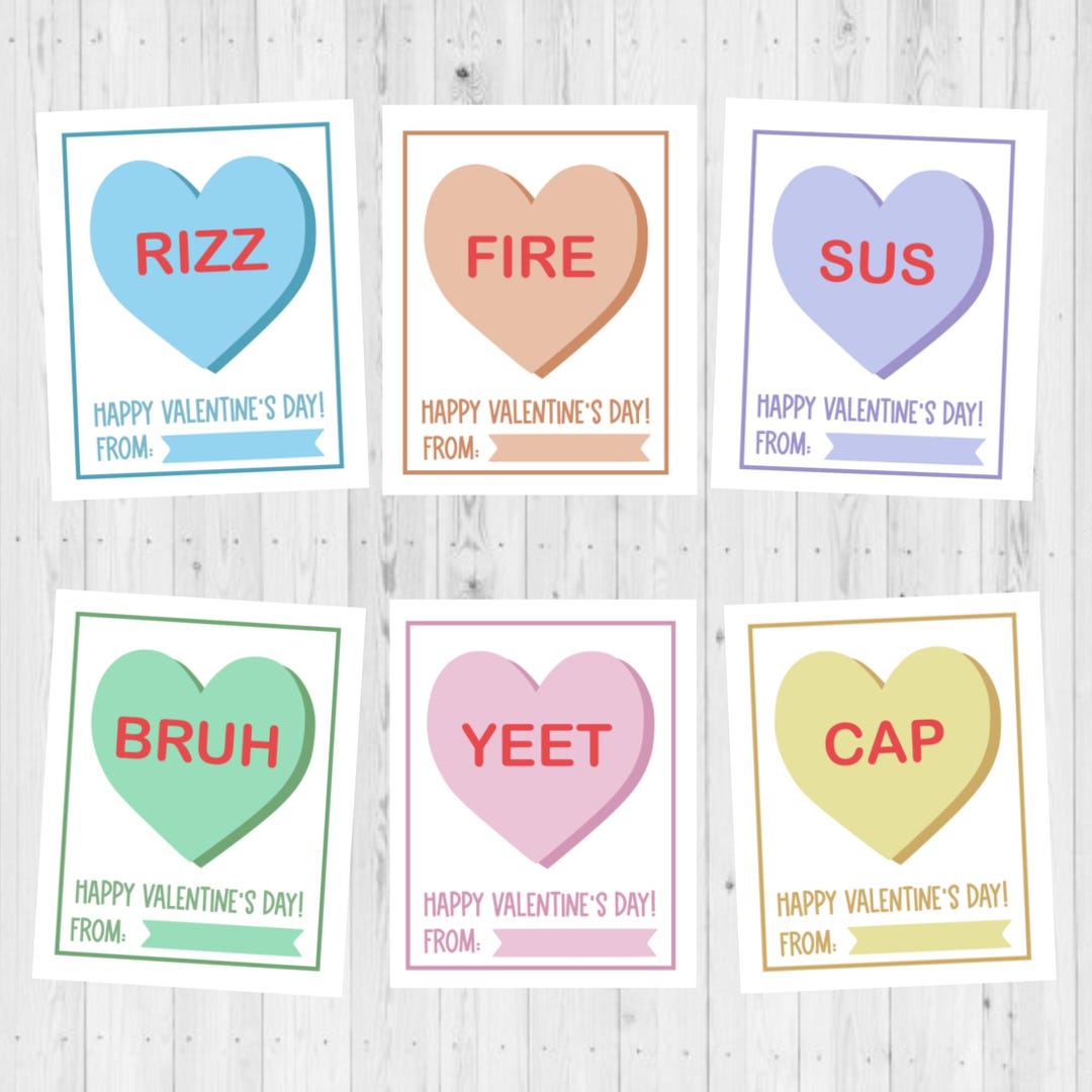 INSTANT DOWNLOAD - Slang Candy Hearts Valentine Card Printable - Kids ...