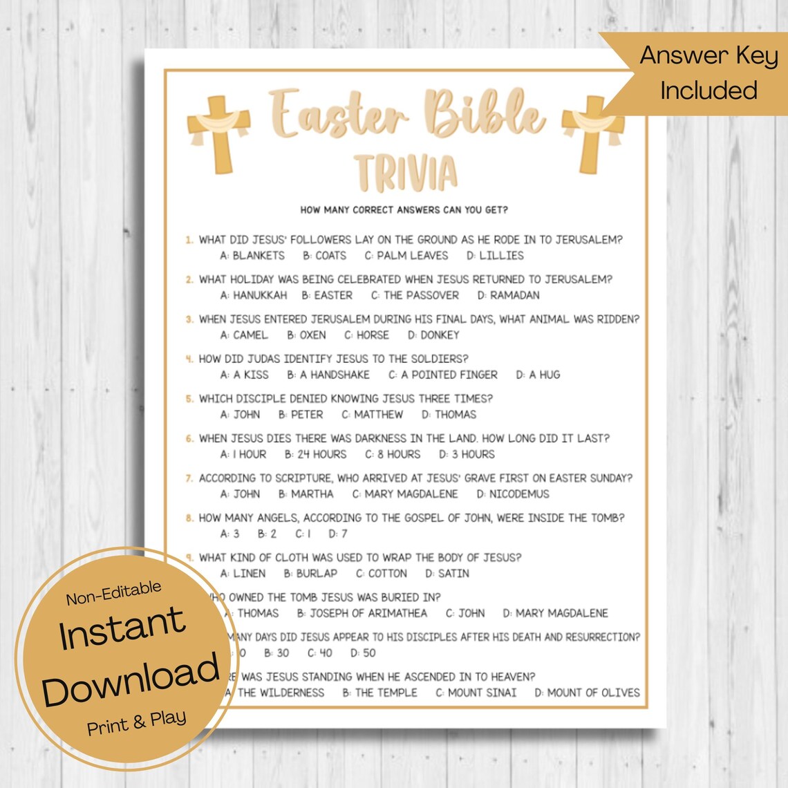 INSTANT DOWNLOAD Easter Bible Trivia Game Printable - Easter Story ...