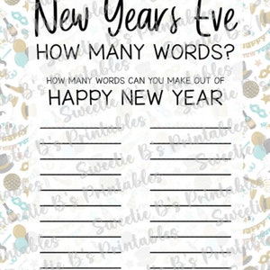 INSTANT DOWNLOAD New Year's Eve How Many Words Game Printable - NYE ...