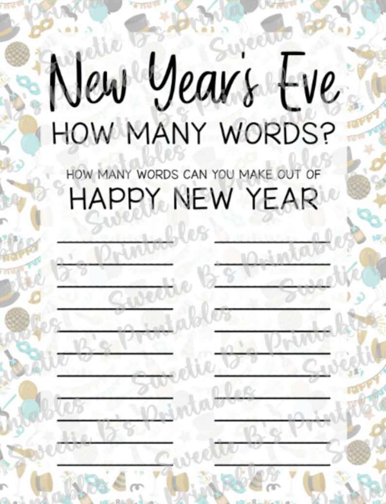 INSTANT DOWNLOAD New Year's Eve How Many Words Game Printable - NYE ...