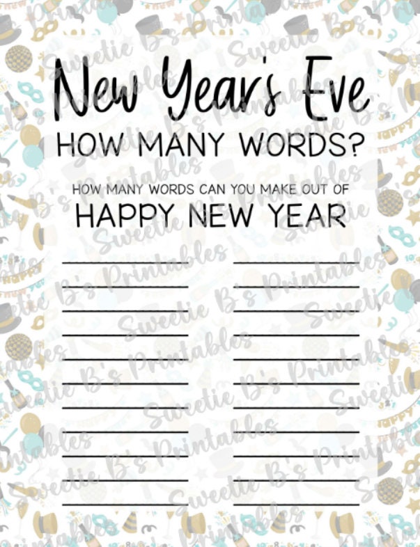 INSTANT DOWNLOAD New Year's Eve How Many Words Game Printable - NYE ...