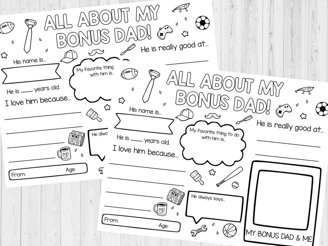Instant Download All About My Bonus Dad Printable Fathers Day