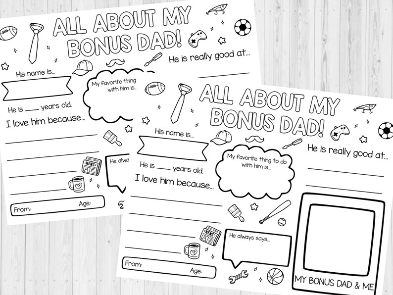 INSTANT DOWNLOAD - All About My Bonus Dad Printable - Father's Day ...