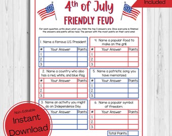 Printable 4th of July Feud Game | Independence Day Friendly Feud Game ...