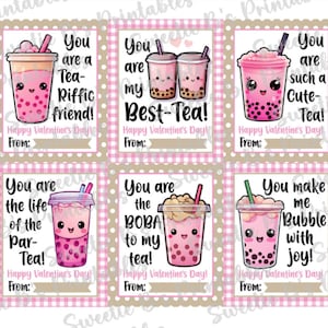 INSTANT DOWNLOAD - Bubble Tea Valentine Card Printable - Kids Printable ...