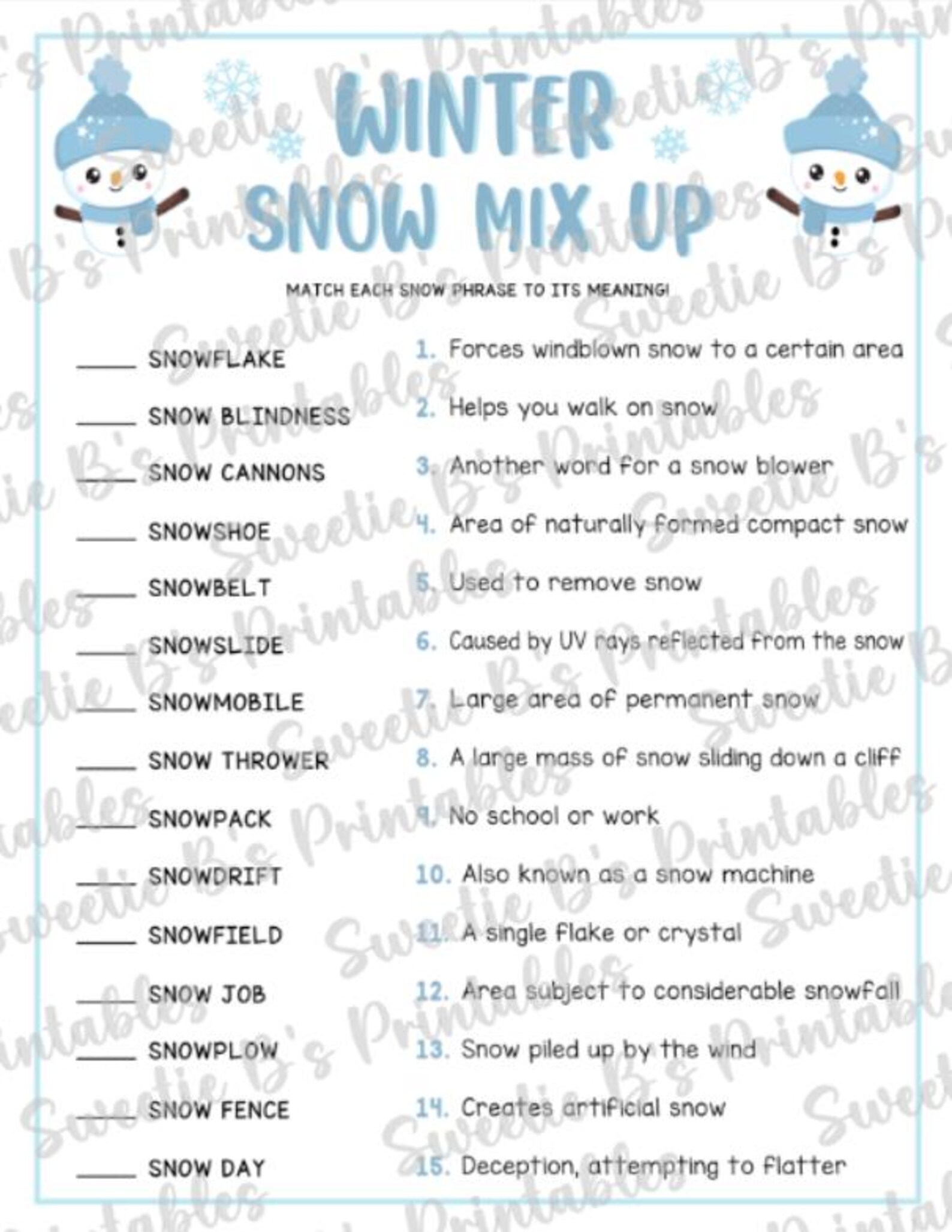 INSTANT DOWNLOAD Winter Snow Trivia Game Printable - Holiday Game ...
